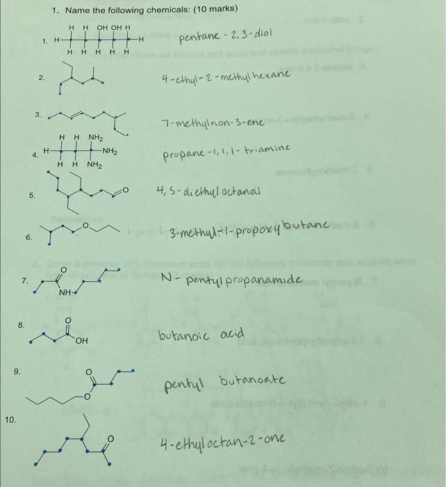 Solved 1. Name the following chemicals: (10 marks) 2. | Chegg.com