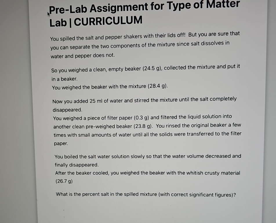 Solved Pre-Lab Assignment for Type of Matter Lab | | Chegg.com