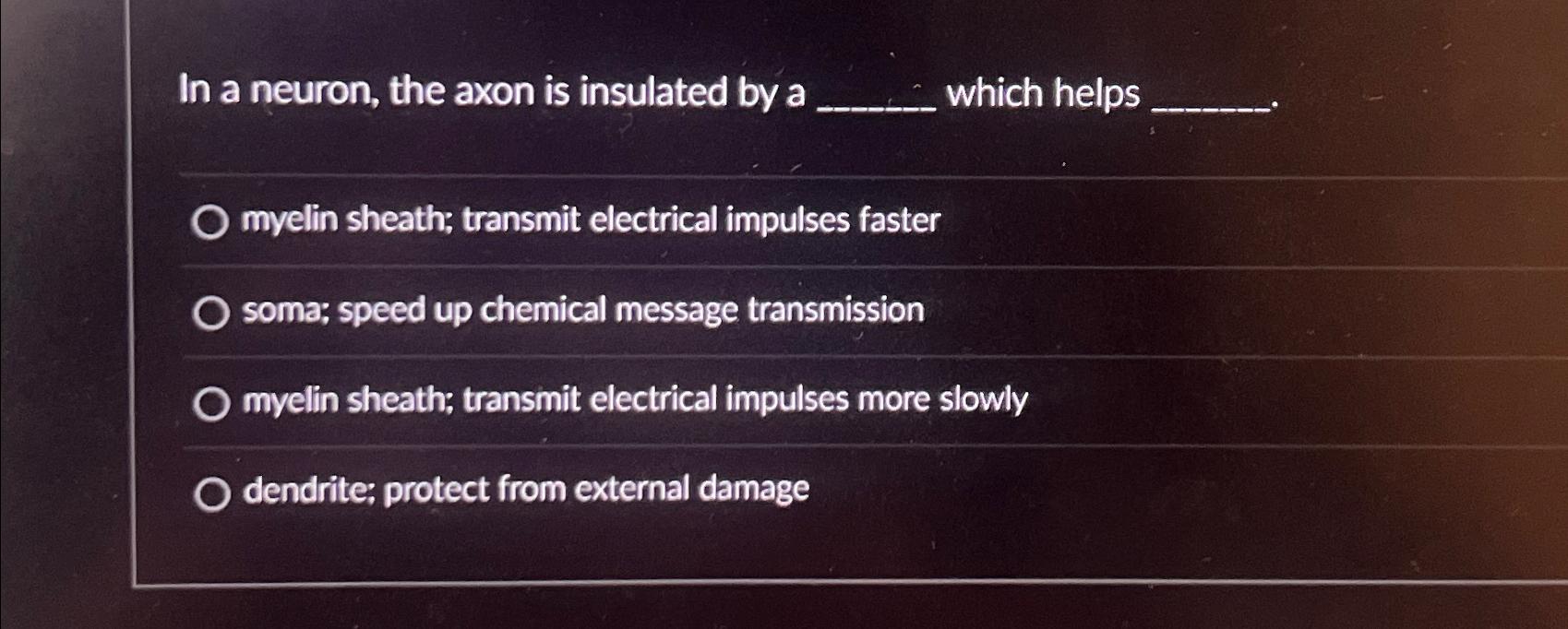 Solved In a neuron, the axon is insulated by a which | Chegg.com