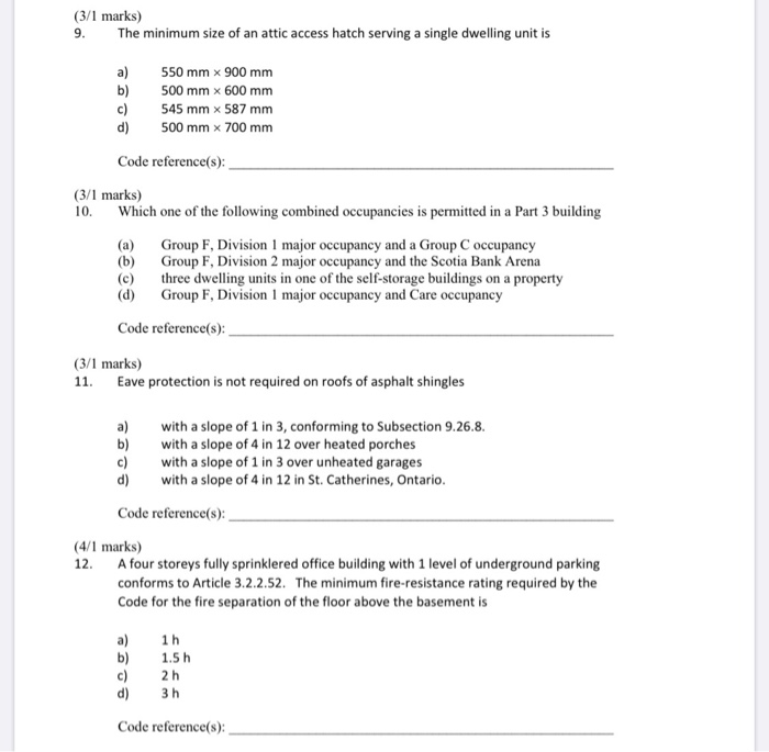 Solved (3/1 marks) 9. The minimum size of an attic access | Chegg.com