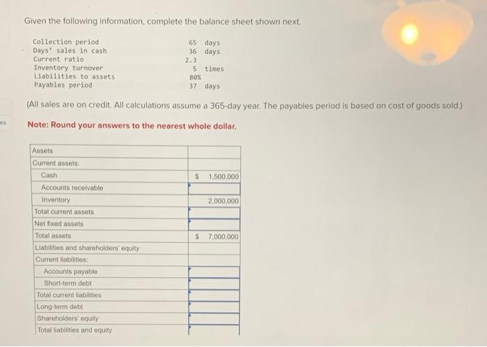 [Solved]: Given the following information, complete the bal