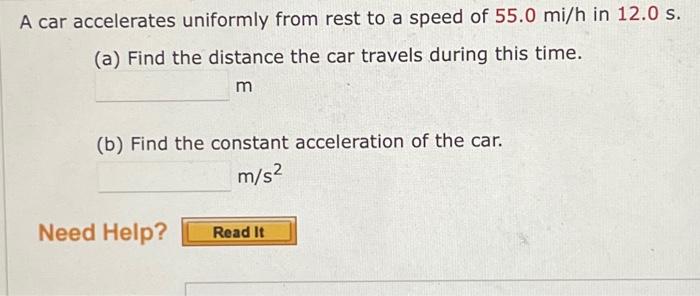 Solved A car accelerates uniformly from rest to a speed of | Chegg.com