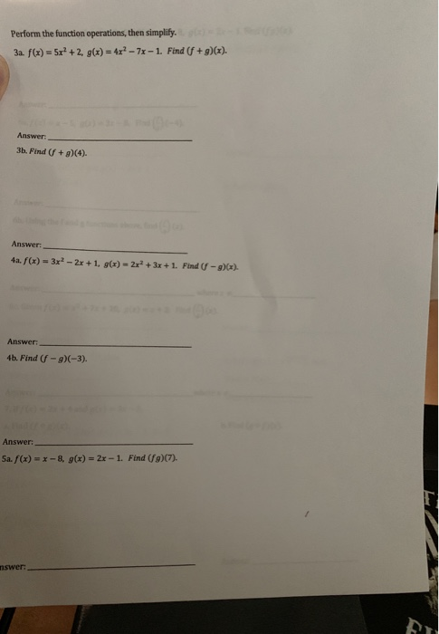 Solved Perform the function operations, then simplify. 3a. | Chegg.com