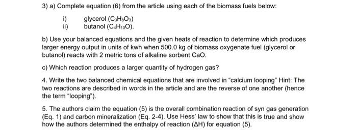 Solved 3) a) Complete equation (6) from the article using | Chegg.com