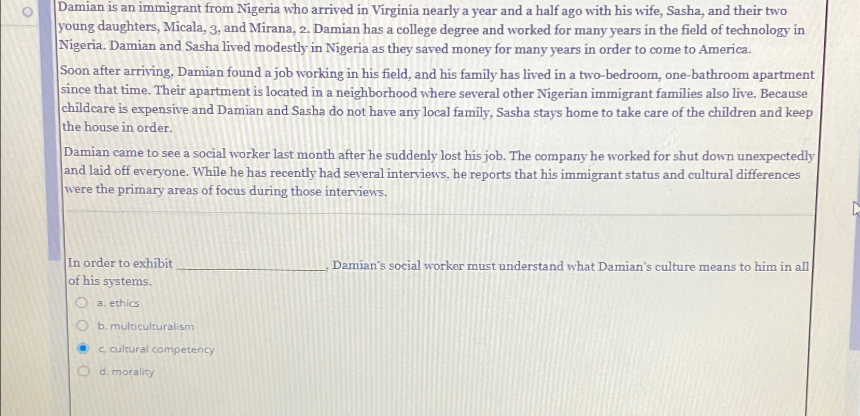 Solved Damian is an immigrant from Nigeria who arrived in | Chegg.com