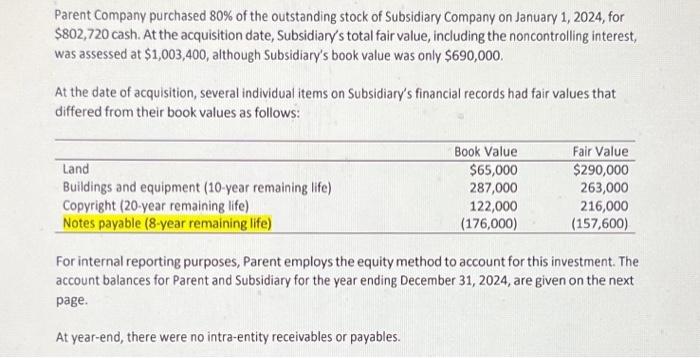 Solved 1. Prepare a fair value allocation schedule at the | Chegg.com