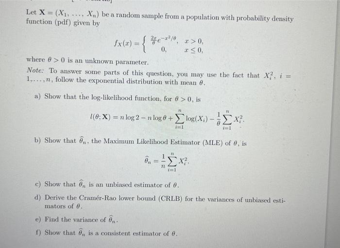 Solved Let X=(X1,…,Xn) be a random sample from a population | Chegg.com