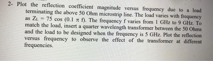 Solved 2- Plot the reflection coefficient magnitude versus | Chegg.com