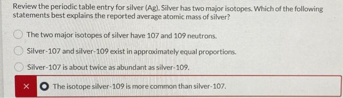 Solved Review the periodic table entry for silver (Ag). | Chegg.com