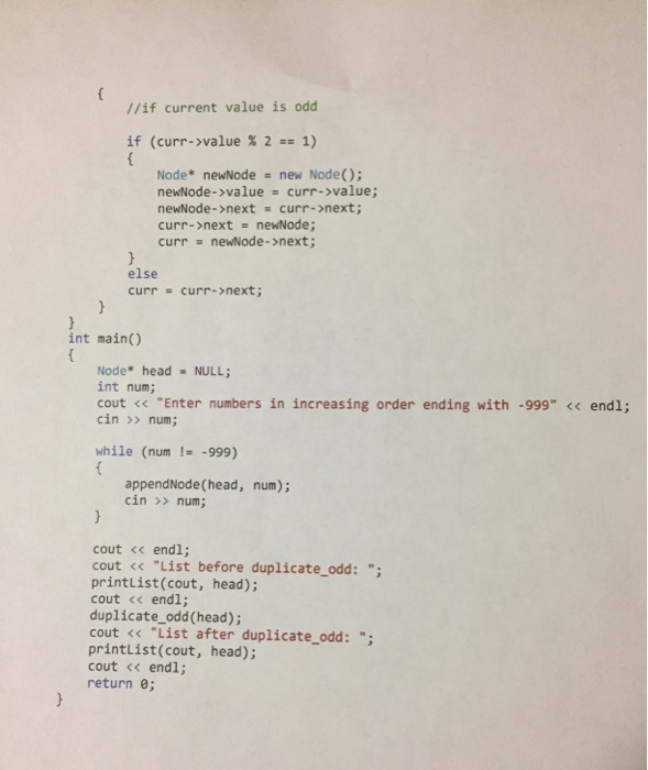 Solved 1. Fill up the function void duplicate_odd (Node * | Chegg.com