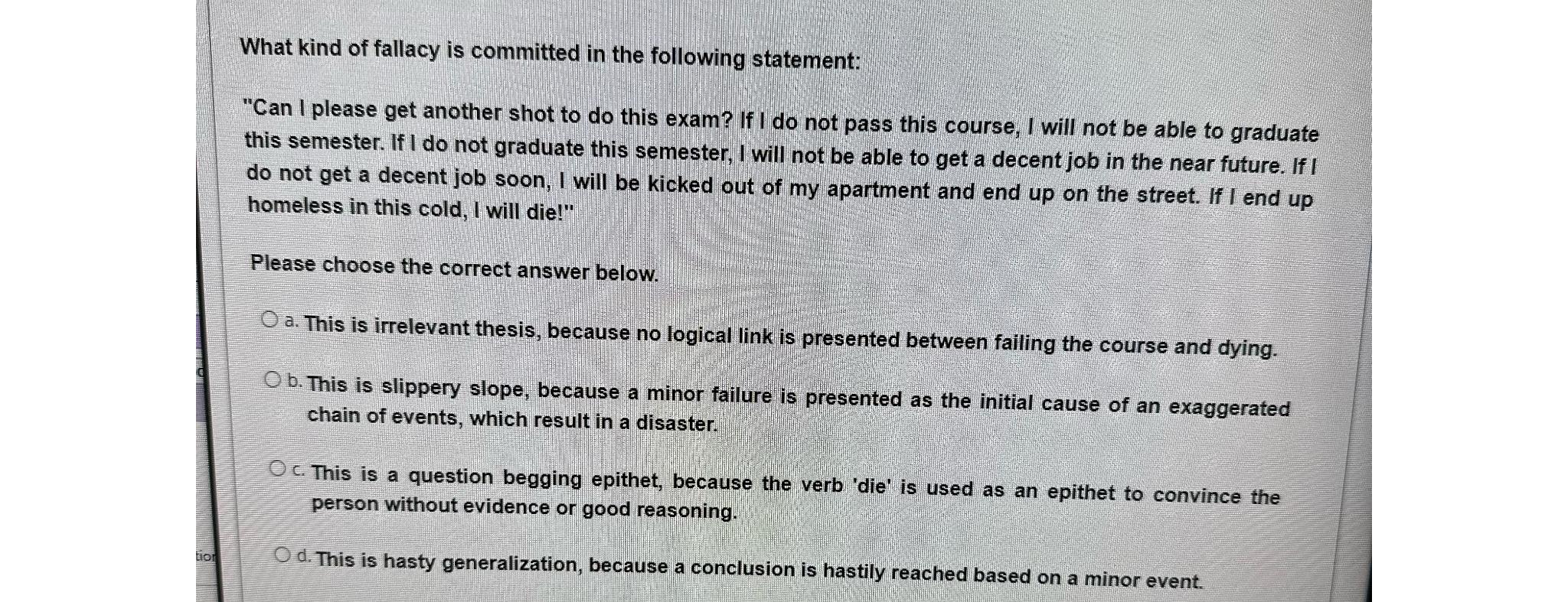Solved What kind of fallacy is committed in the following | Chegg.com