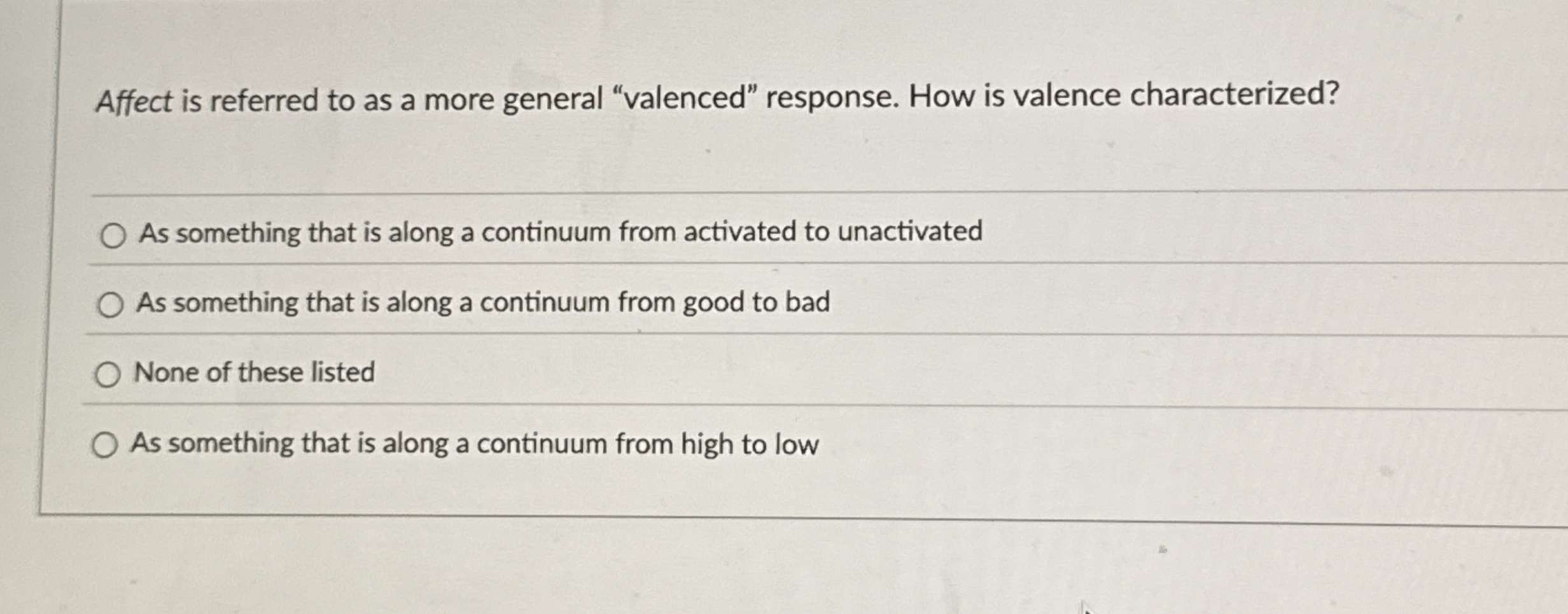 Solved Affect is referred to as a more general "valenced" | Chegg.com