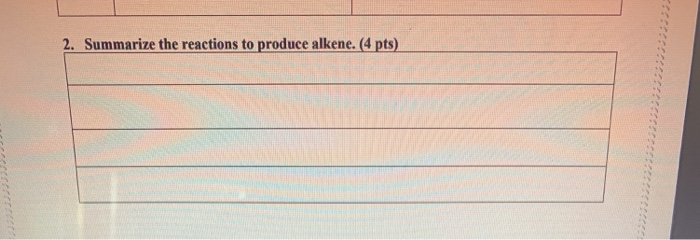 Solved 2. Summarize the reactions to produce alkene. (4 pts) | Chegg.com