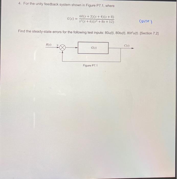 Solved 4. For the unity feedback system shown in Figure | Chegg.com