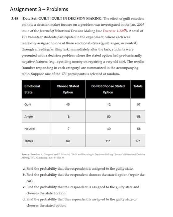 Solved 62 [Data Set: GUILT] NOW WORK GUILT IN DECISION | Chegg.com