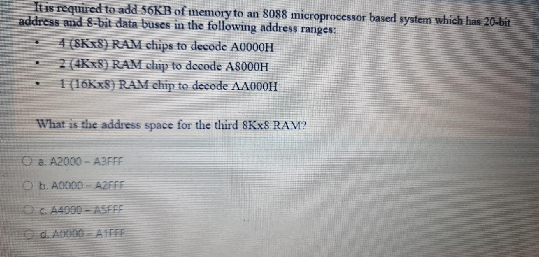 Solved It is required to add 56KB of memory to an 8088 | Chegg.com