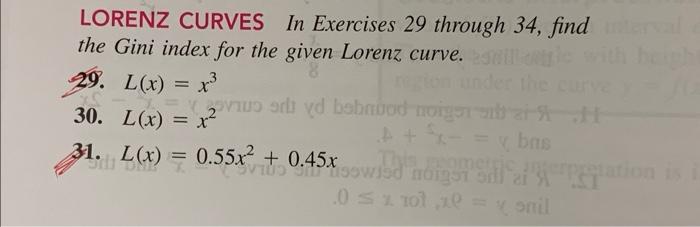 Solved LORENZ CURVES In Exercises 29 through 34, find the | Chegg.com