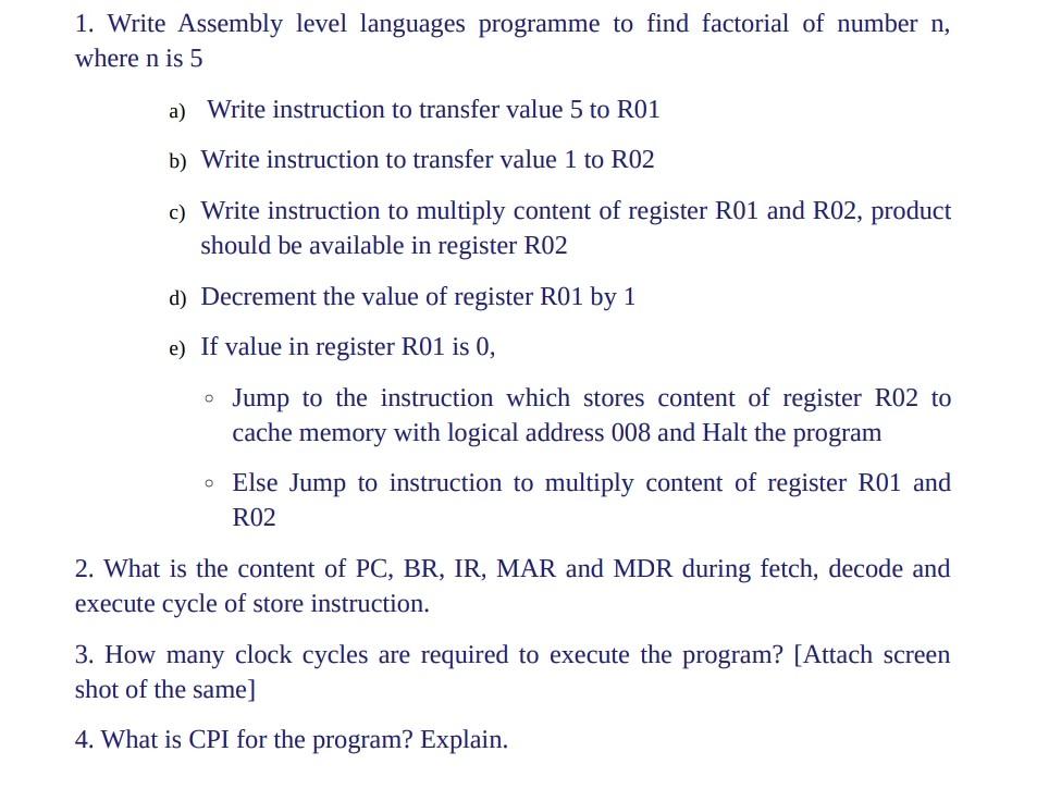 1. Write Assembly level languages programme to find | Chegg.com