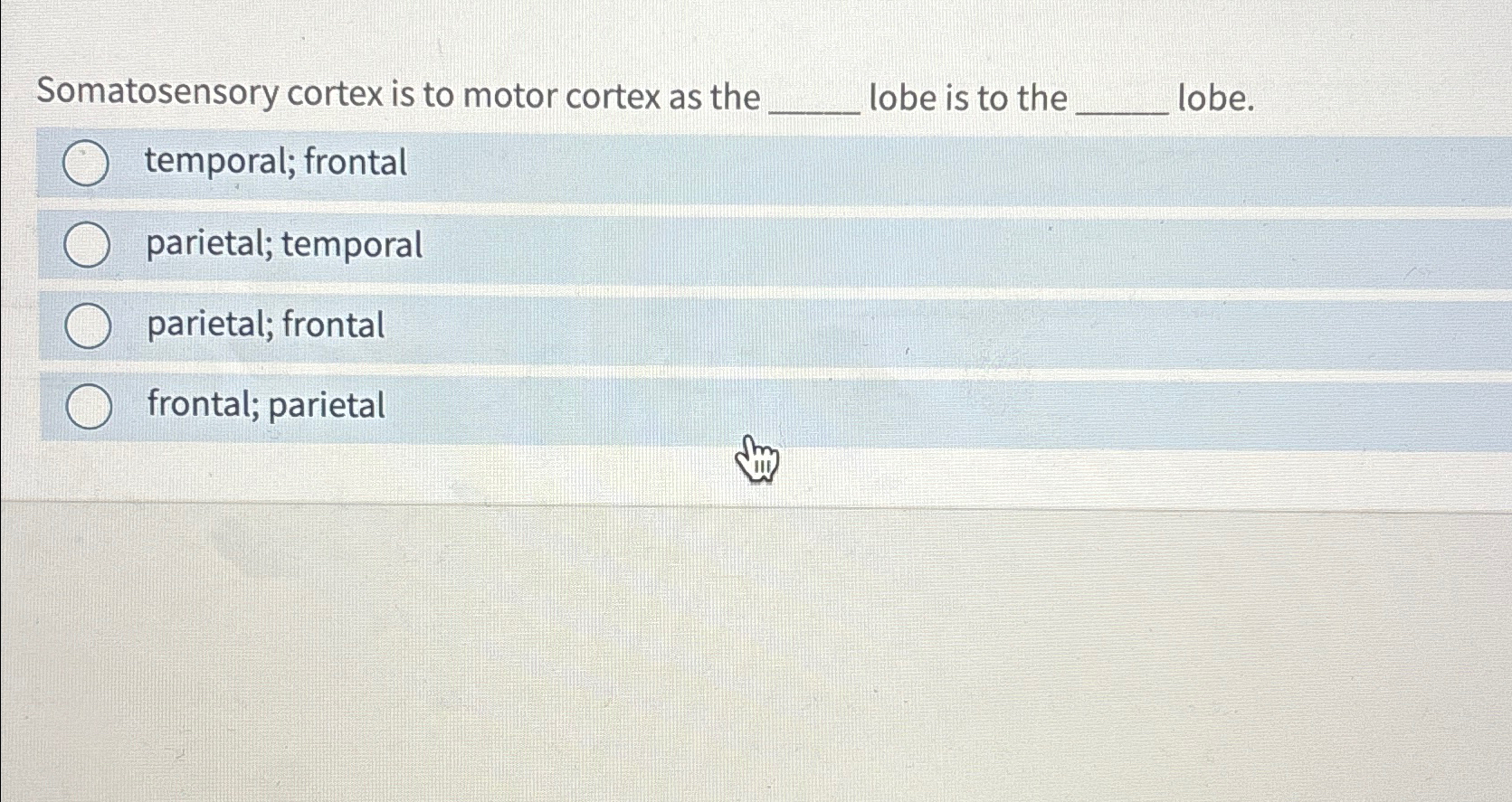 Solved Somatosensory cortex is to motor cortex as the | Chegg.com