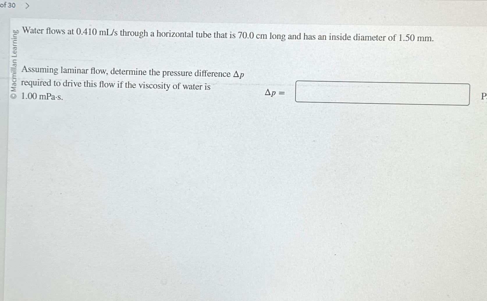 water flows at 0.410mLs ﻿through a horizontal tube | Chegg.com