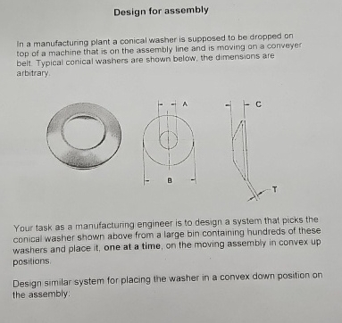 Design for assemblyIn a manufacturing plant a conical | Chegg.com