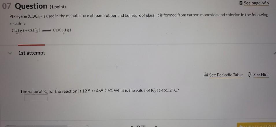 Solved 07 Question (1 point) @ See page 666 Phosgene (COC) | Chegg.com Solved 07 Question (1 point) @ See page 666 Phosgene (COC) | Chegg.com