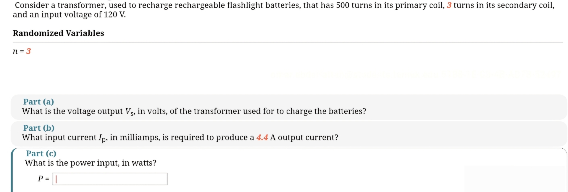 Solved parts a,b,and cConsider a transformer, used to | Chegg.com
