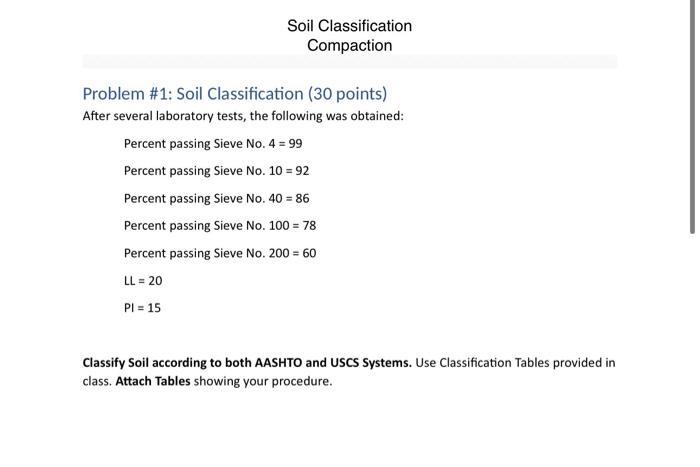 Solved Percent passing Sieve No. 4=99 Percent passing Sieve | Chegg.com