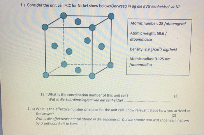 Solved 1.) Consider the unit cell FCC for Nickel show | Chegg.com