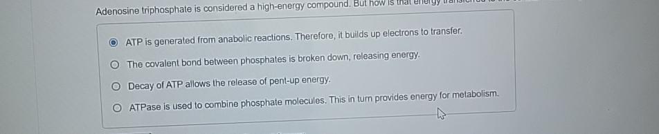 Solved Adenosine triphosphate is considered a high-energy | Chegg.com