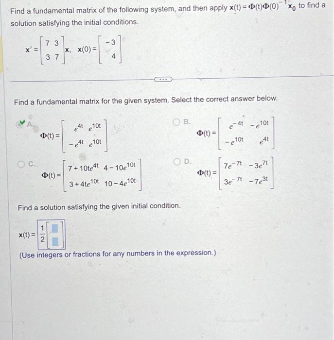 Solved Find a fundamental matrix of the following system, | Chegg.com
