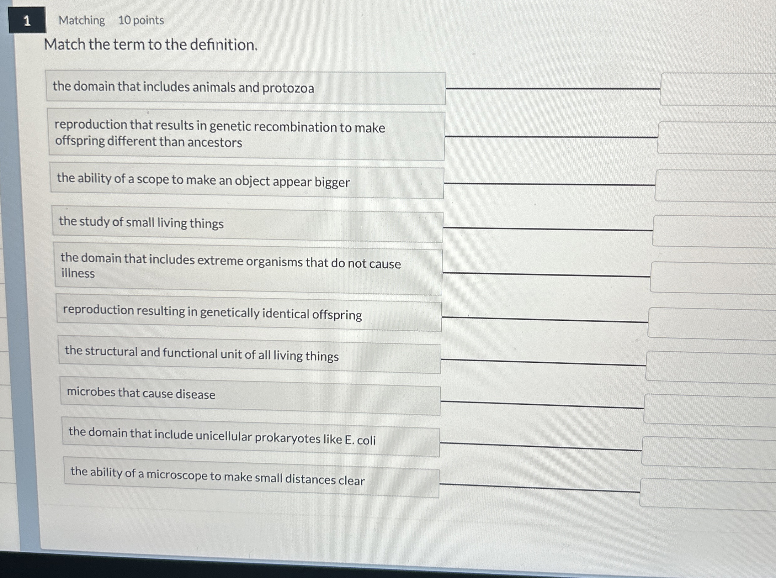 Solved 1Matching10 ﻿pointsMatch the term to the | Chegg.com