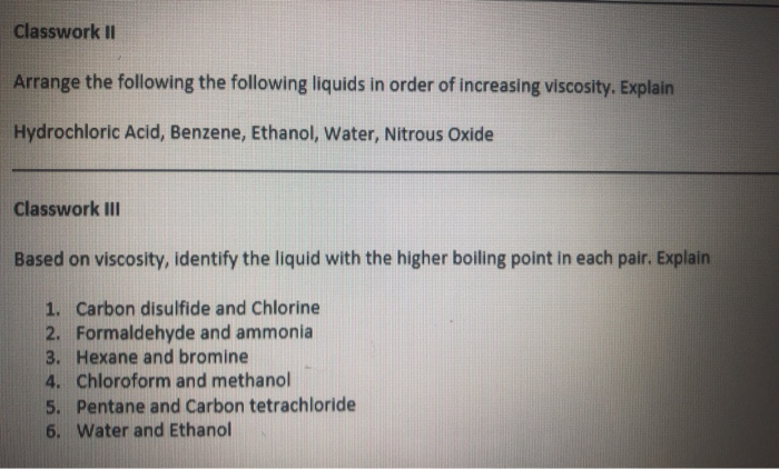 Solved Classwork 11 Arrange the following the following | Chegg.com