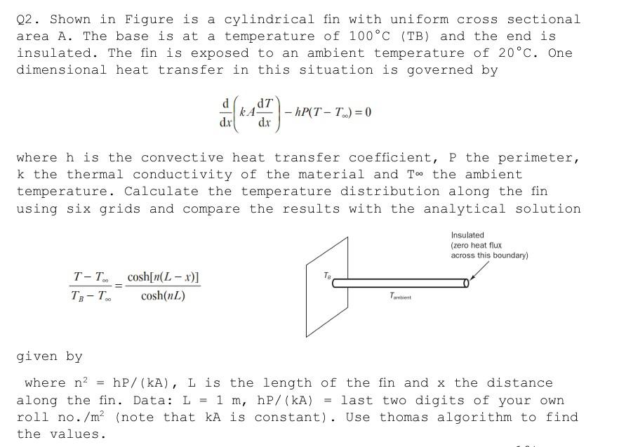 Solved Q2. Shown in Figure is a cylindrical fin with uniform | Chegg.com