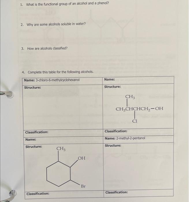 Solved 1. What is the functional group of an alcohol and a | Chegg.com