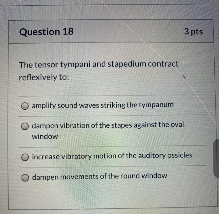 Solved Question 18 3 pts The tensor tympani and stapedium | Chegg.com