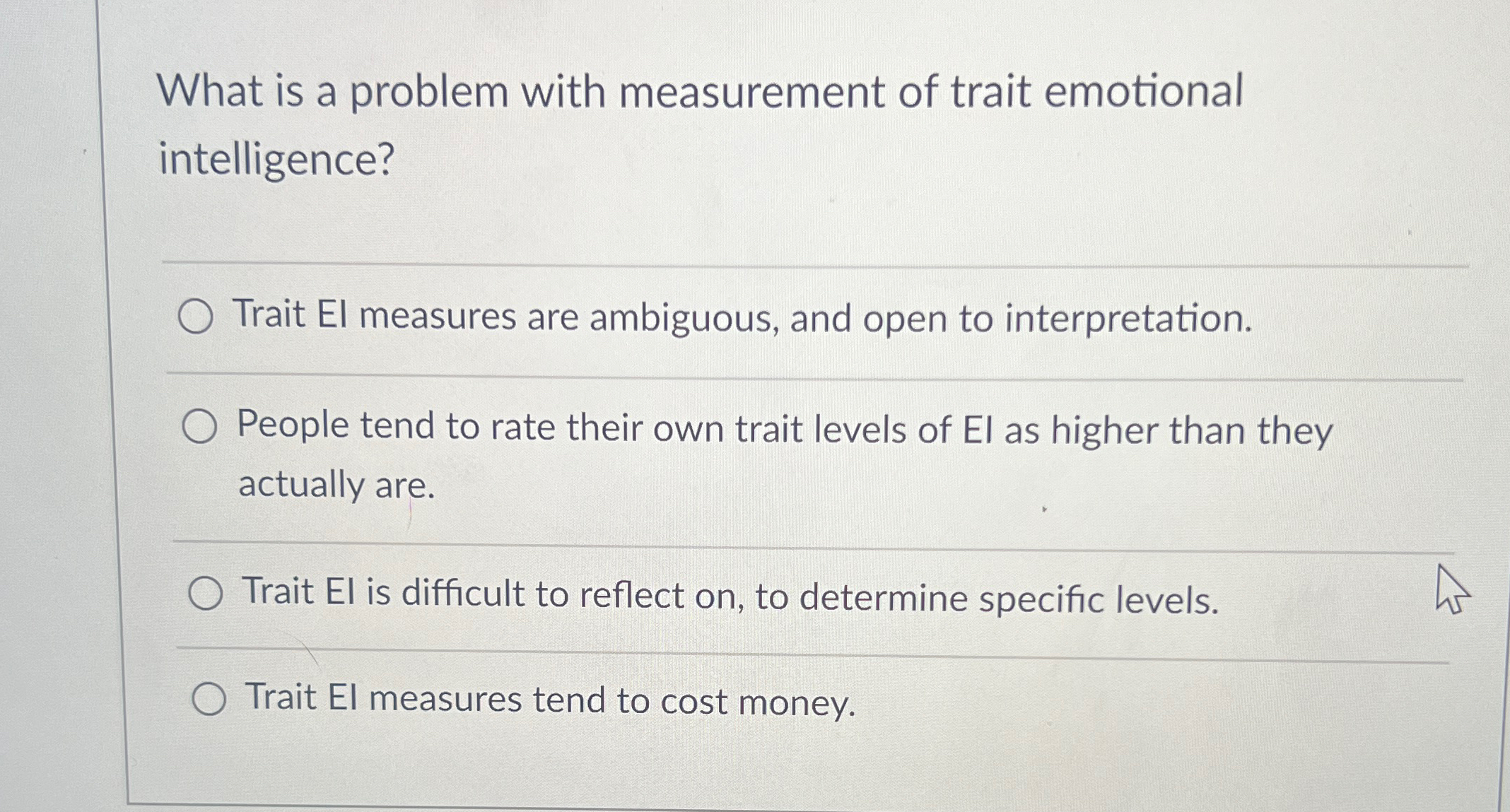 Solved What is a problem with measurement of trait emotional | Chegg.com