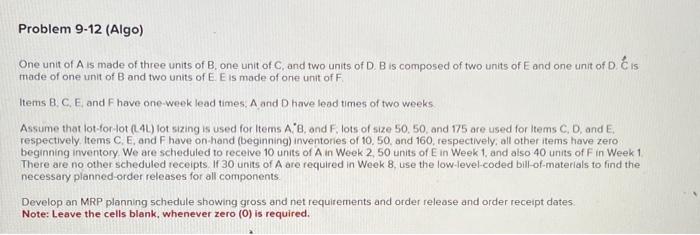 Solved One unit of A is made of three units of B, one unit | Chegg.com