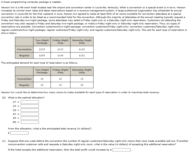 Solved A linear programming computer package is needed. | Chegg.com