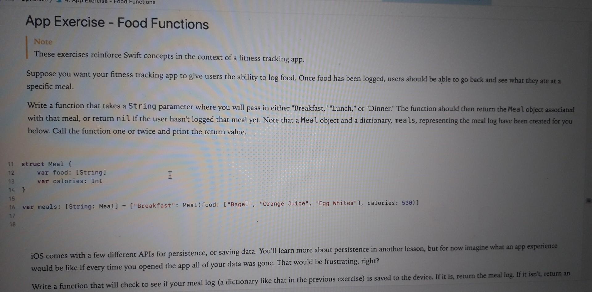 App Exercise - Food Functions Note These exercises | Chegg.com