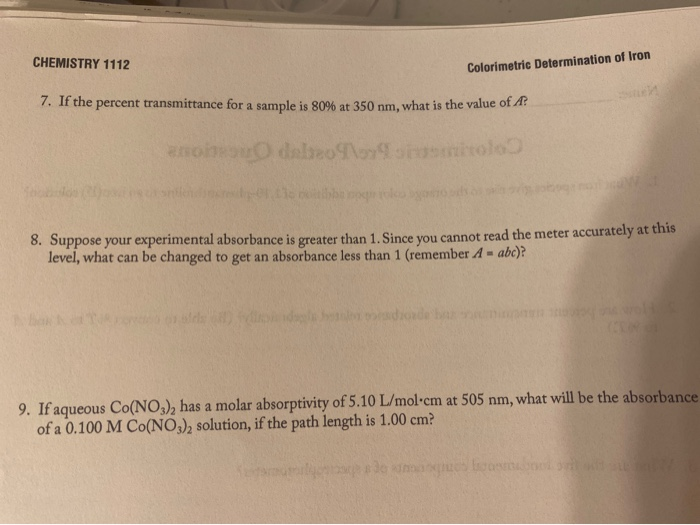 Solved Name: Date: Lab Section Colorimetric Pre/Postlab | Chegg.com