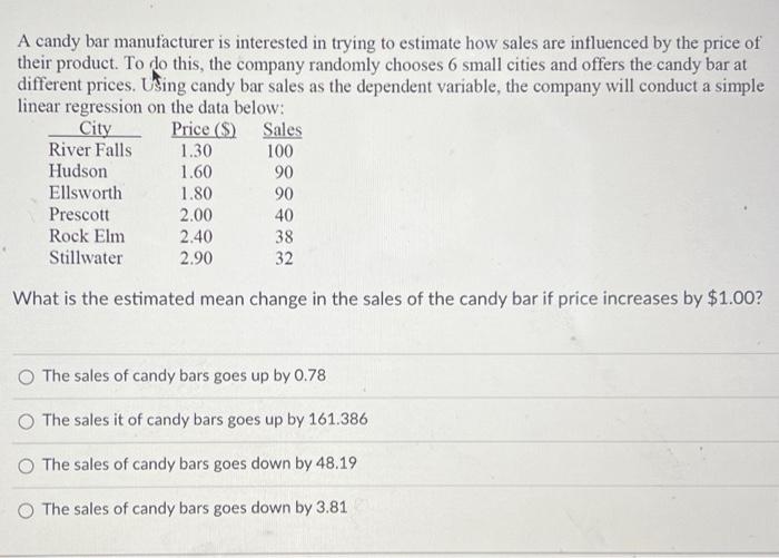 Solved A candy bar manufacturer is interested in trying to | Chegg.com
