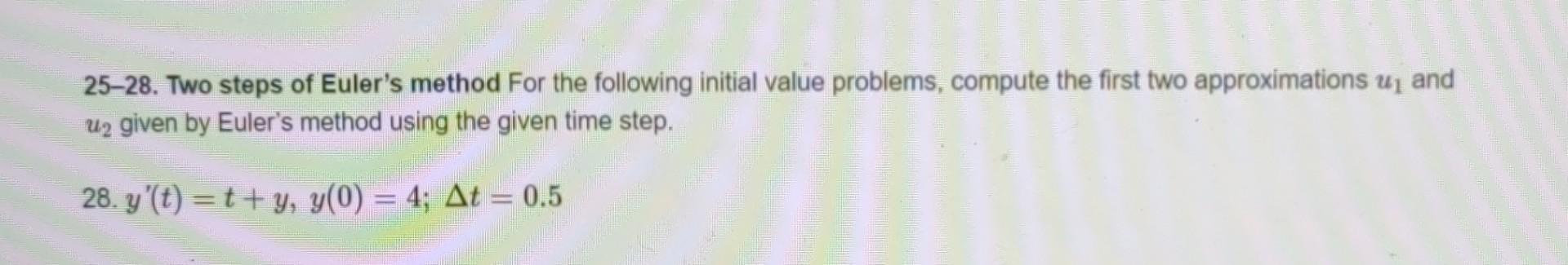 Solved 25–28. Two steps of Euler's method for the following | Chegg.com