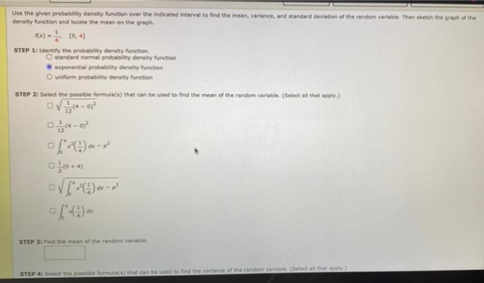 Solved Use the given probability density function over the | Chegg.com