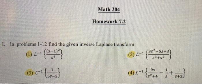 Solved Math 204 Homework 7.2 I. In problems 1-12 find the | Chegg.com