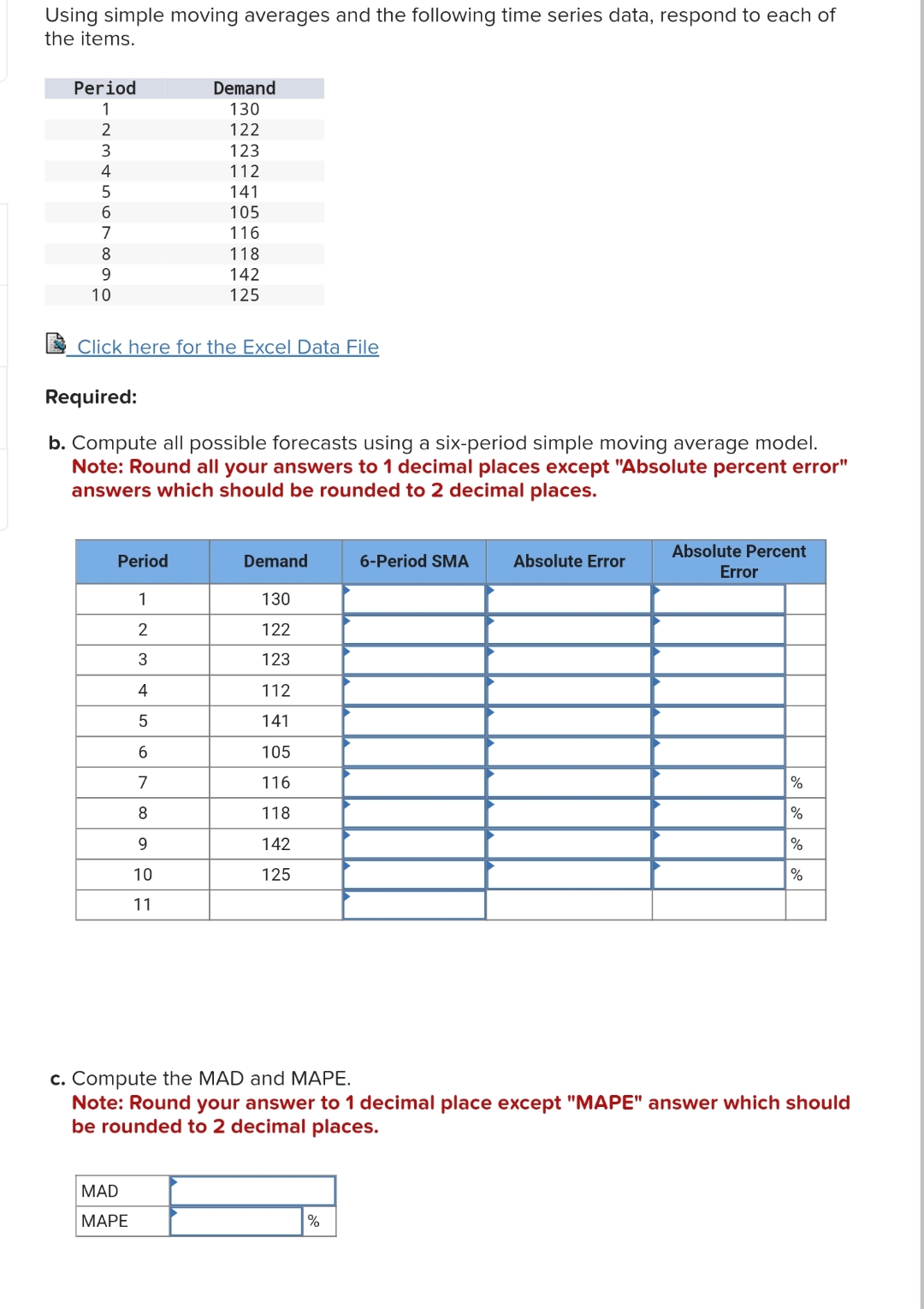 Solved Using simple moving averages and the following time | Chegg.com