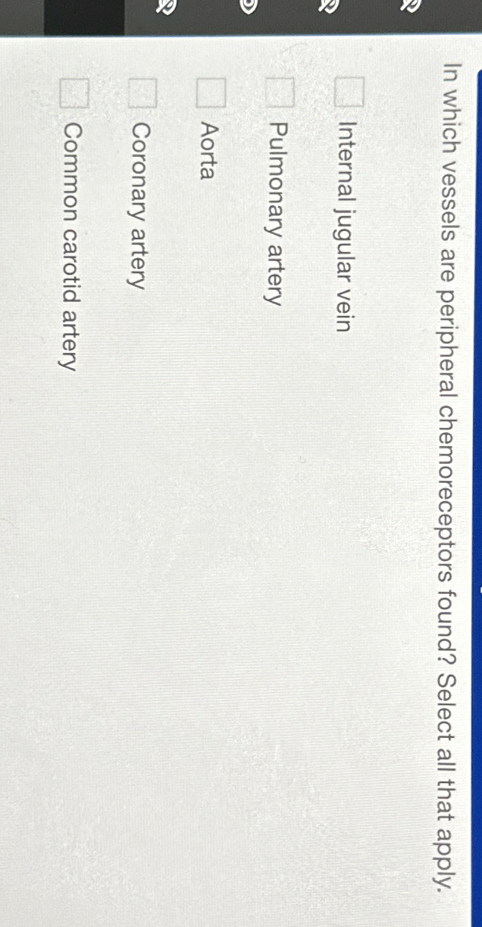 Solved In which vessels are peripheral chemoreceptors found? | Chegg.com