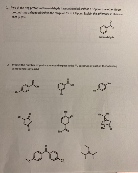 Solved 1. Two of the ring protons of benzaldehyde have a | Chegg.com