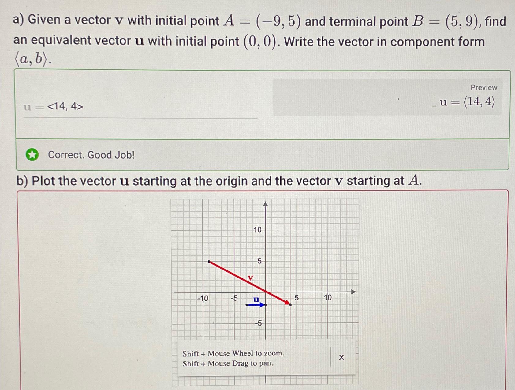 Solved a) ﻿Given a vector v ﻿with initial point A=(-9,5) | Chegg.com
