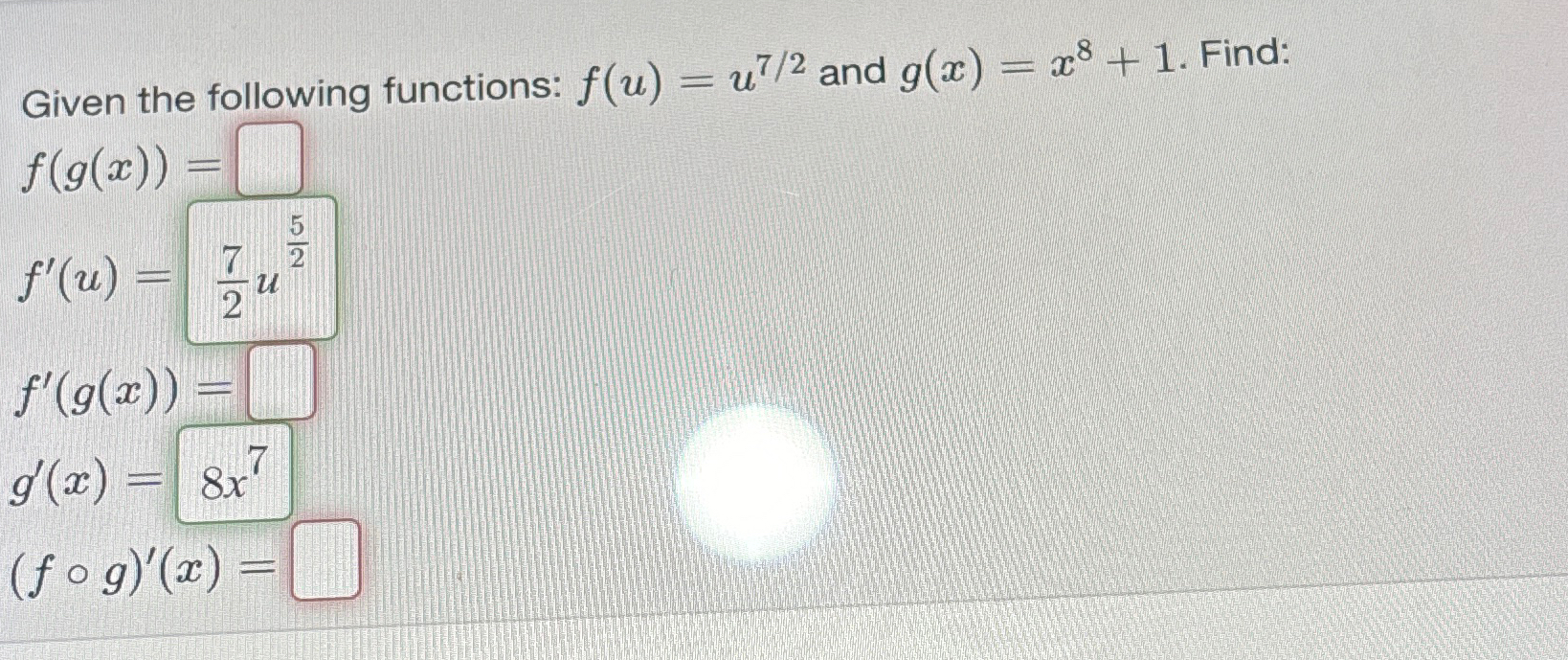 Given the following functions: f(u)=u72 ﻿and | Chegg.com